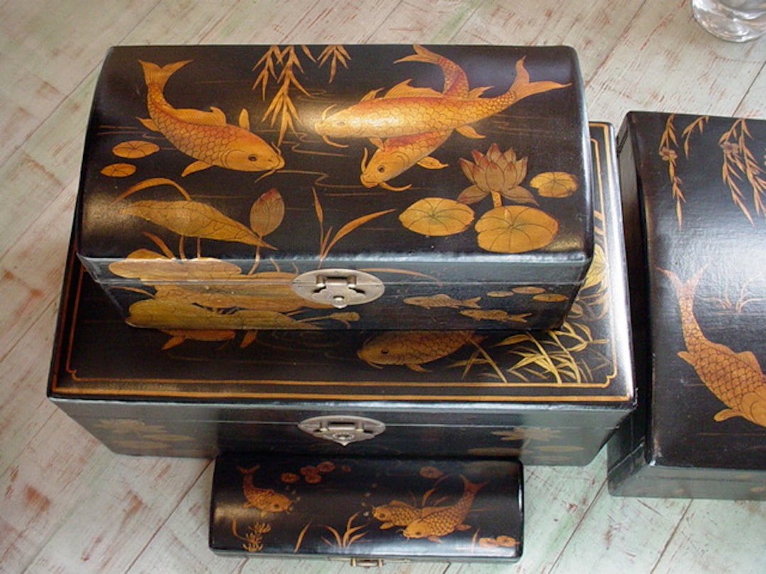Vintage Hand Painted Jewelry Boxes - Fish Ocean Sea Theme ~ Asian ...