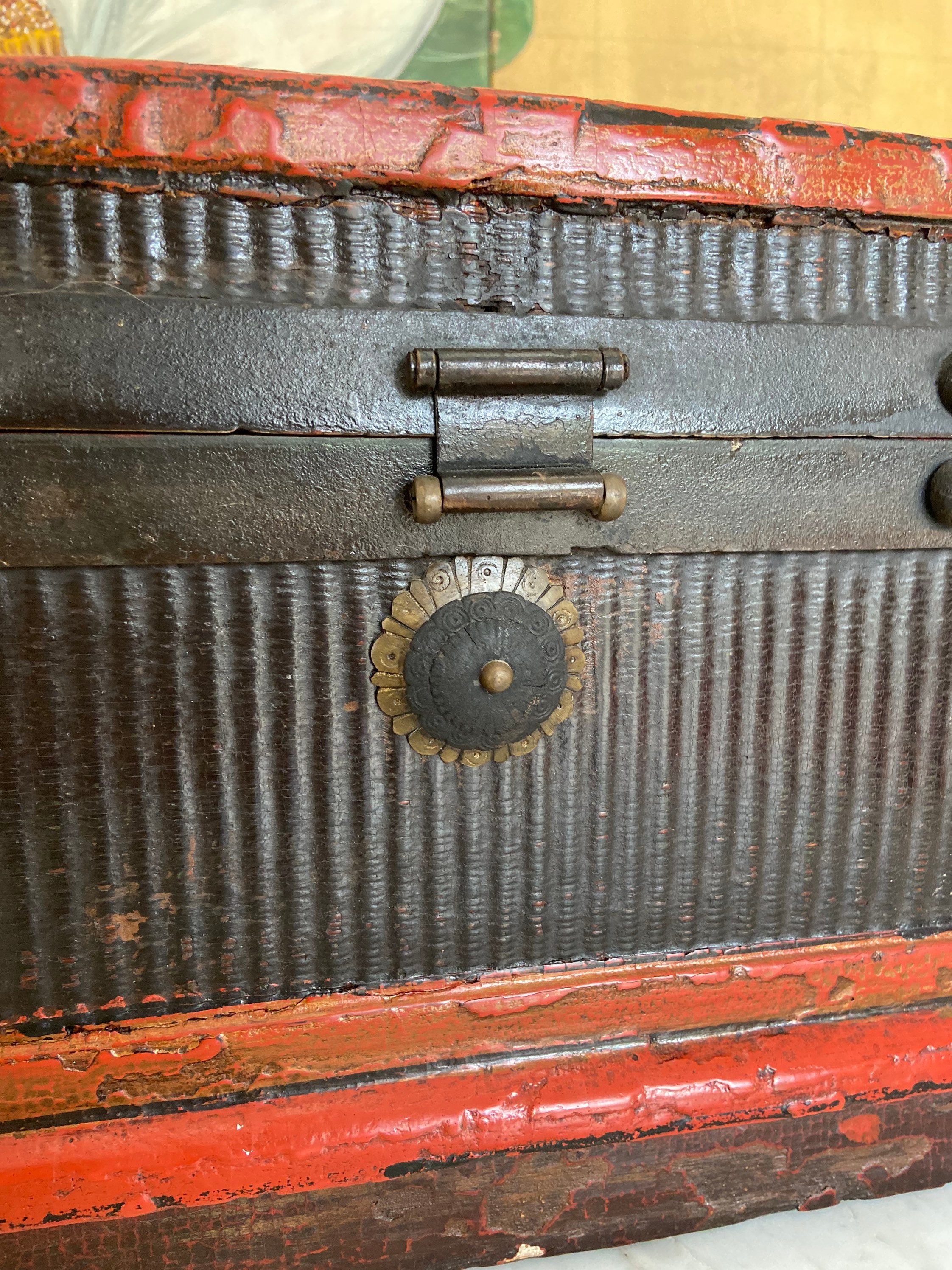 19th Century Traveling Chinese Asian Antique Bamboo and Elm Wood Trunk ...