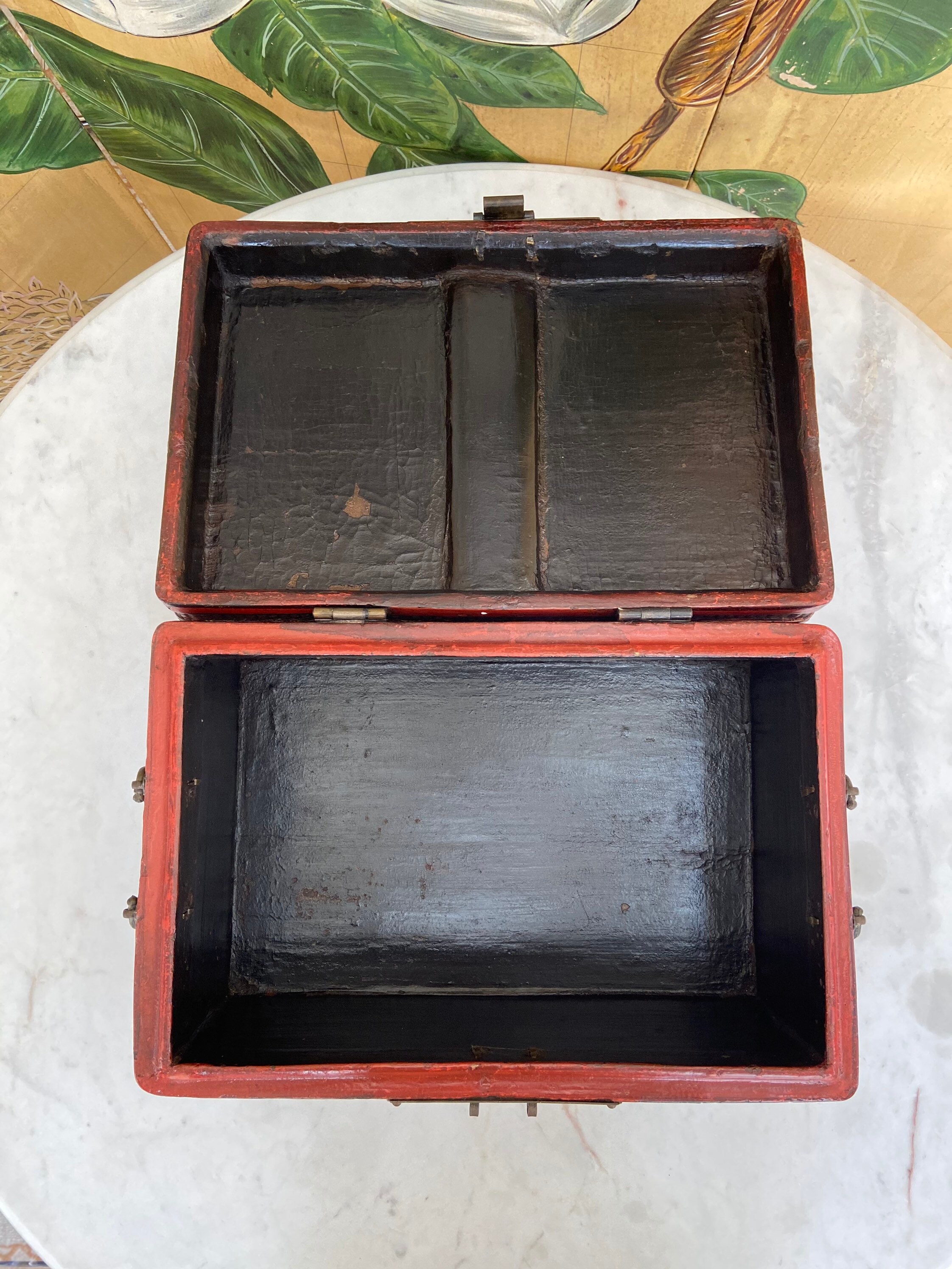 19th Century Traveling Chinese Asian Antique Bamboo and Elm Wood Trunk ...