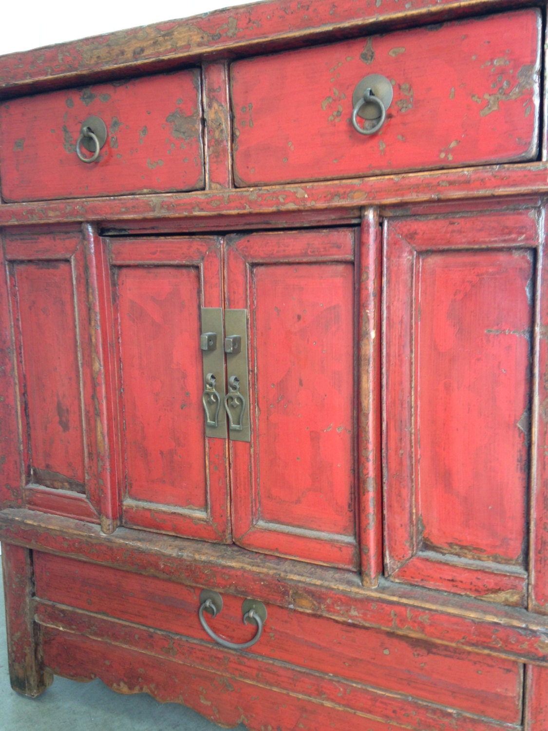 19th Century Red Lacquered Antique Chinese Asian Chest Cabinet 1800's ...