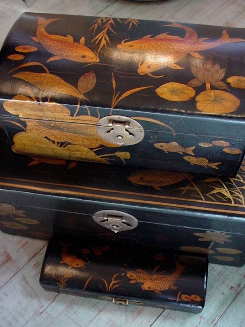 Vintage Hand Painted Jewelry Boxes - Fish Ocean Sea Theme ~ Asian ...