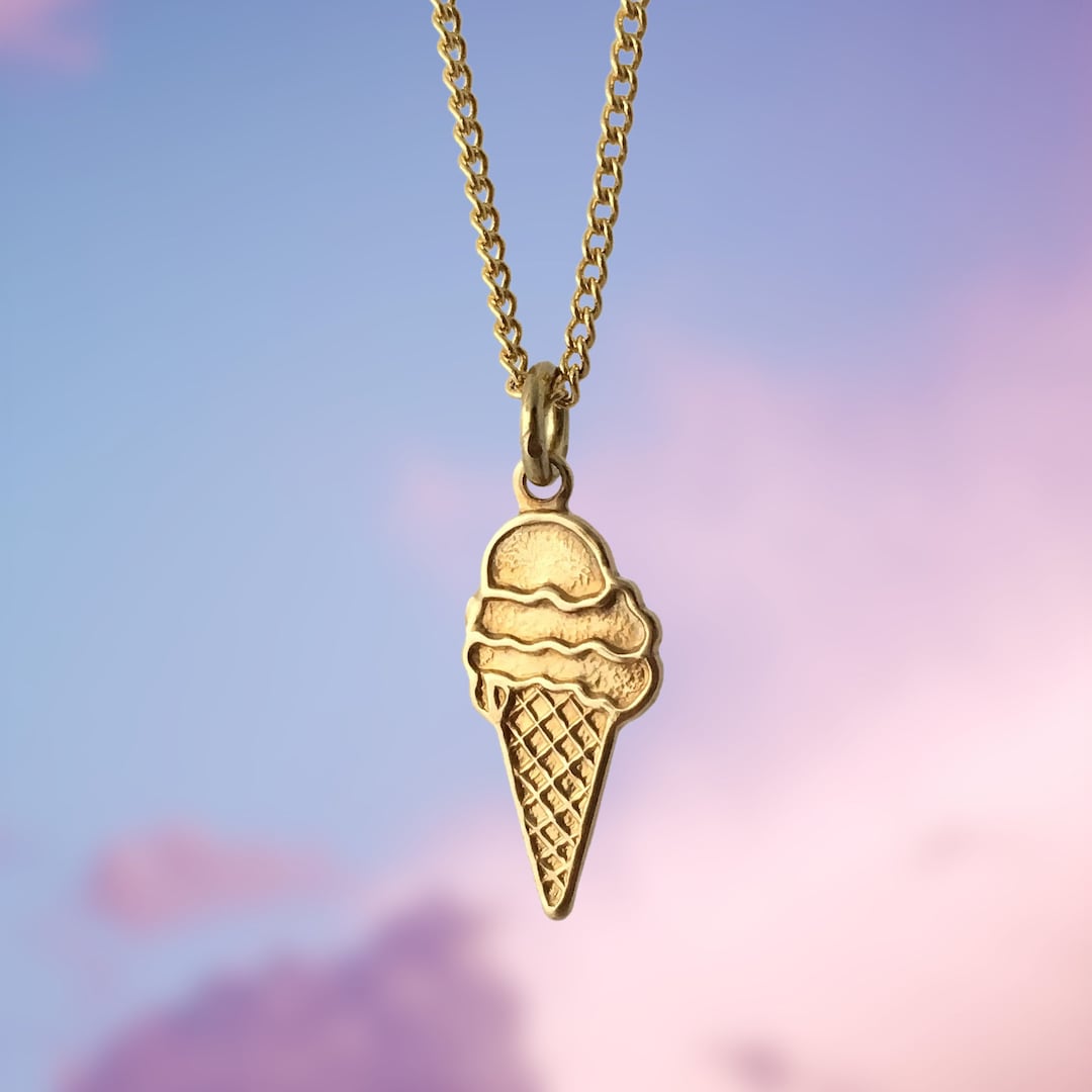 ICE CREAM CONE Pendant Necklace on 18 Gold Plated Chain Etsy