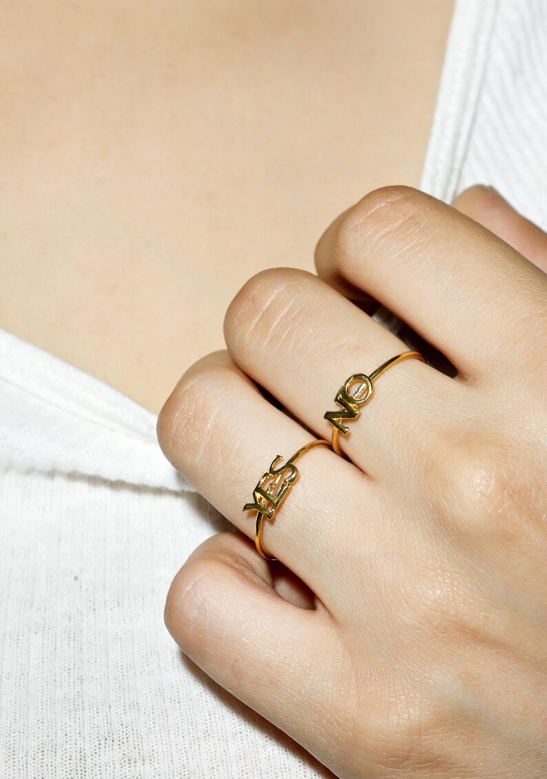 YES Handmade Brass Gold Words Ring - Etsy