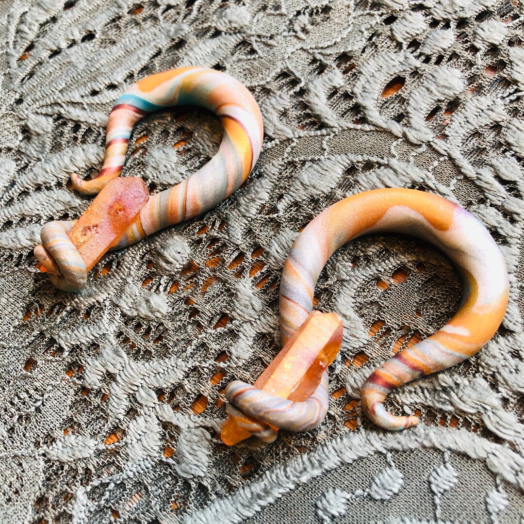 Golden Titanium Quartz Wrap Gauged Earrings--0g - Etsy