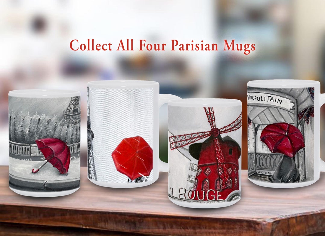 Handmade Parisian Coffee Mugs Set: Eiffel Tower, Moulin Rouge Art - Etsy