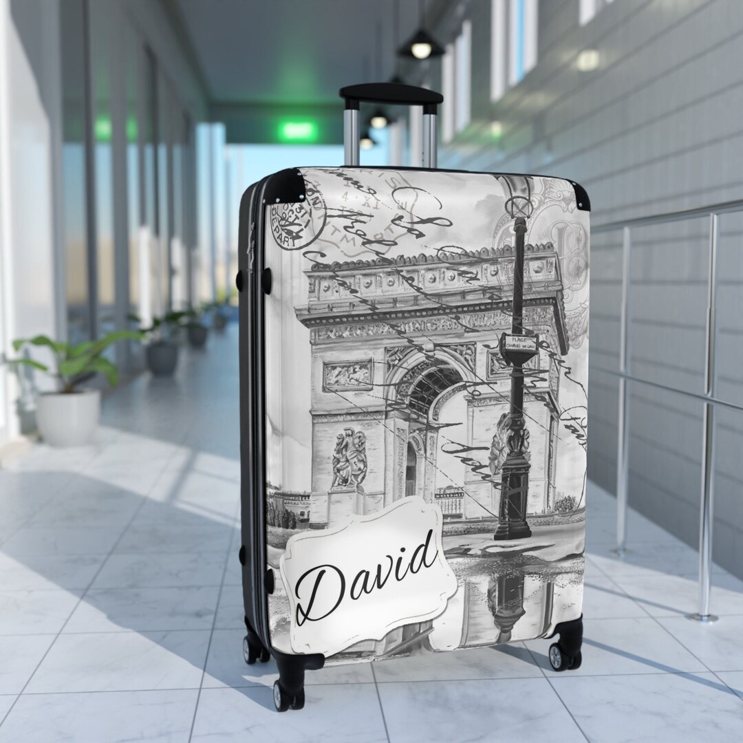 Vintage Arch De Triumph Paris Luggage, Personalized Suitcase Handmade ...