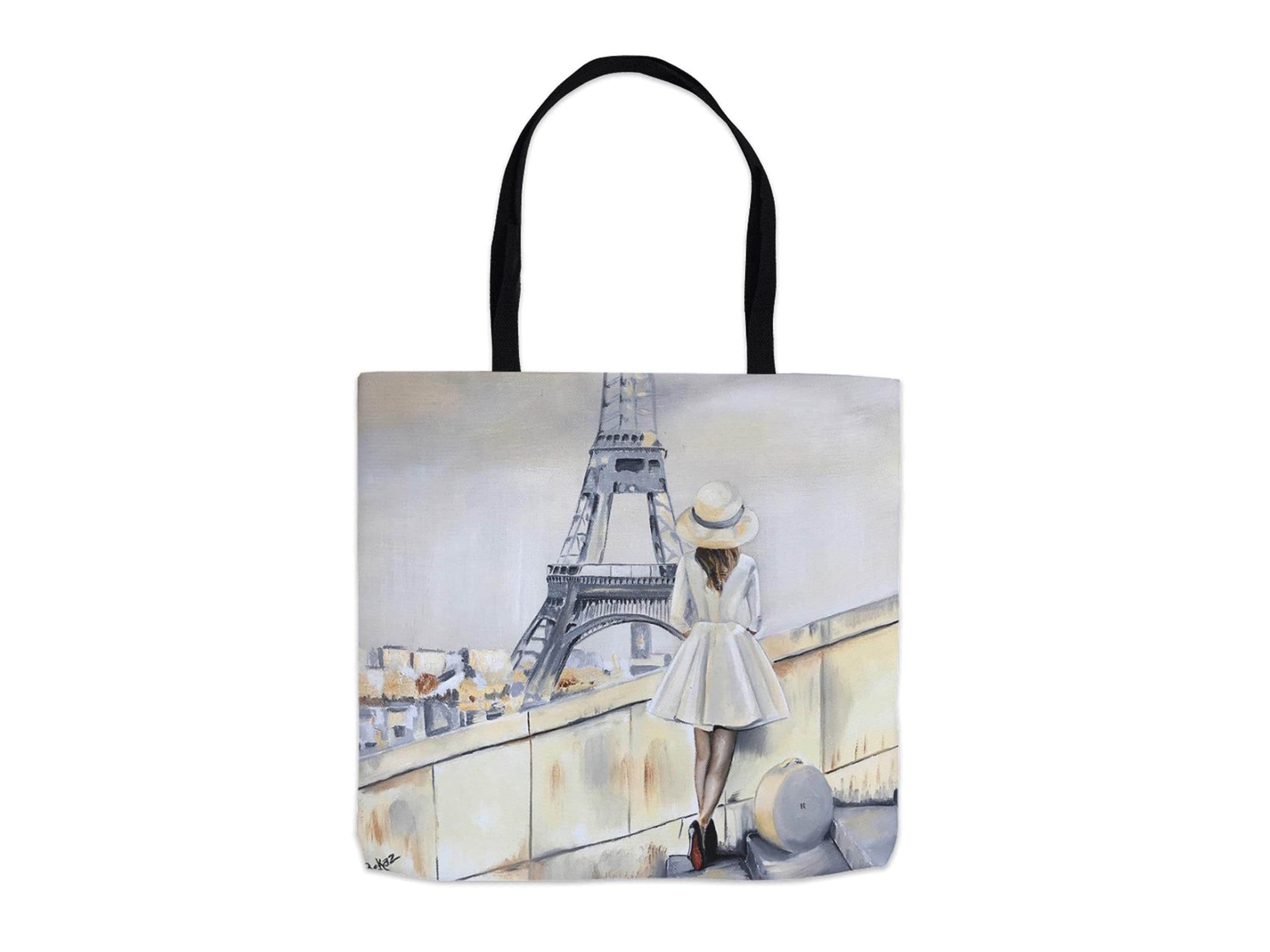 Paris Eiffel Custom Tote Bag, Beige Silver Travel Tote, Paris Party Bag ...