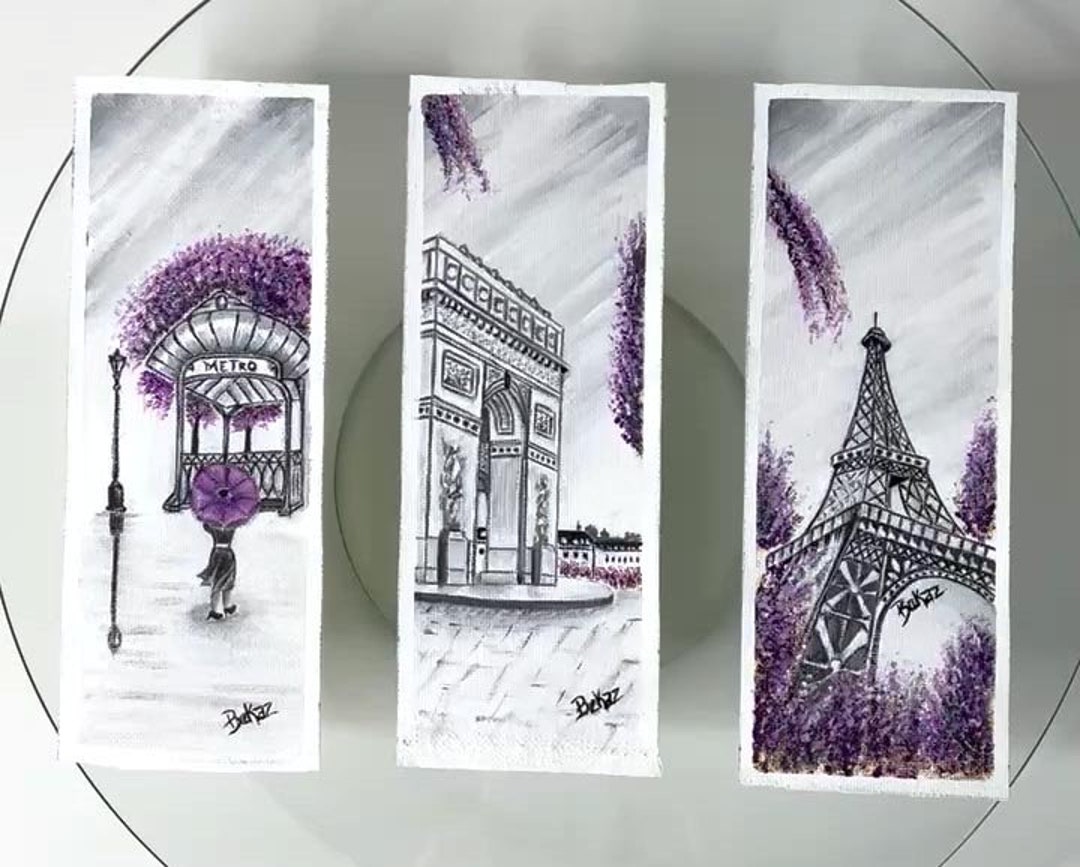 Handmade Paris City Bookmarks Original Oil Painting Signed, Paris City ...