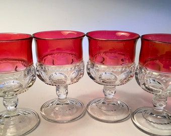 Set of 8 Vintage Short Ruby Red King's Crown Thumbprint Claret Wine ...