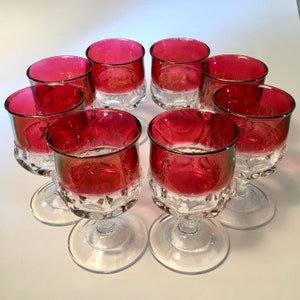 Set of 8 Vintage Short Ruby Red King's Crown Thumbprint Claret Wine ...