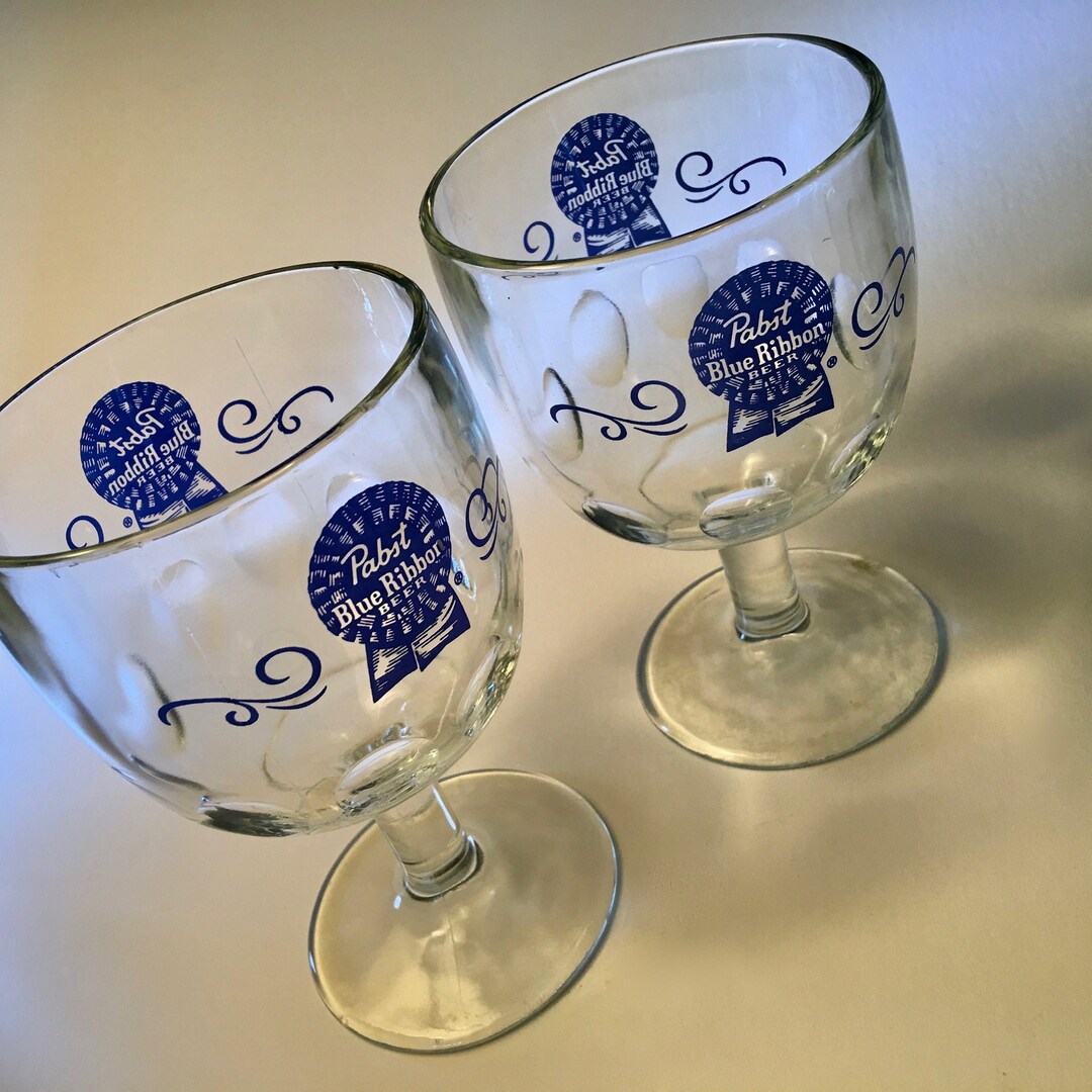 Pair of Vintage Pabst Blue Ribbon Original Beer Goblets, Almost a Pound ...