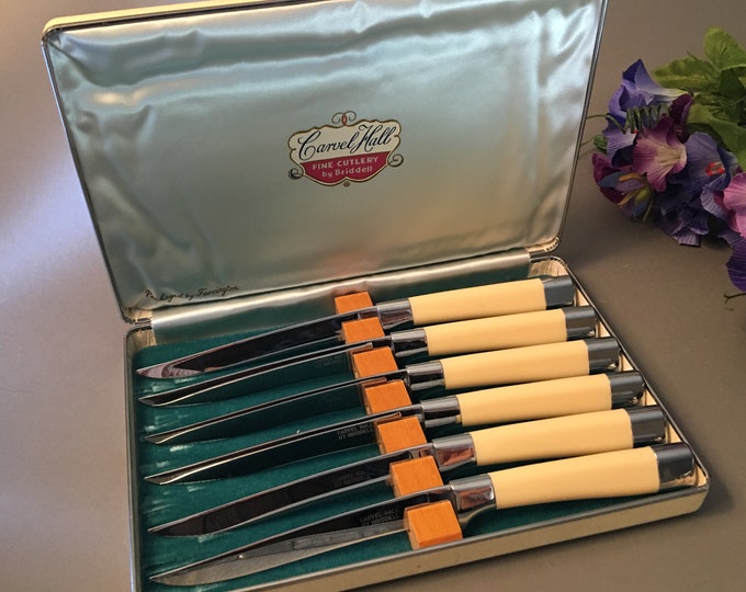 Set of Six Vintage Carvel Hall Fine Cutlery Steak Knives in Original ...