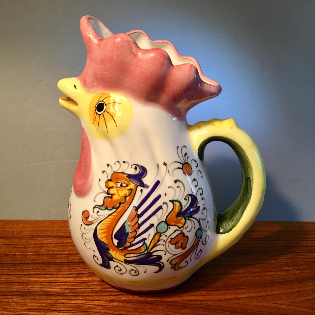 Vintage 1994 Italian Style Hand Painted Rooster Pitcher With Dragon ...