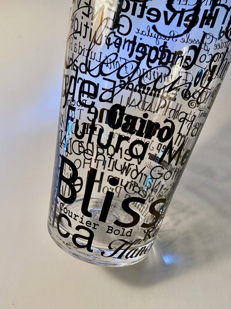 Rare Large Tall Glass Vase With Printed Names of Fonts in - Etsy