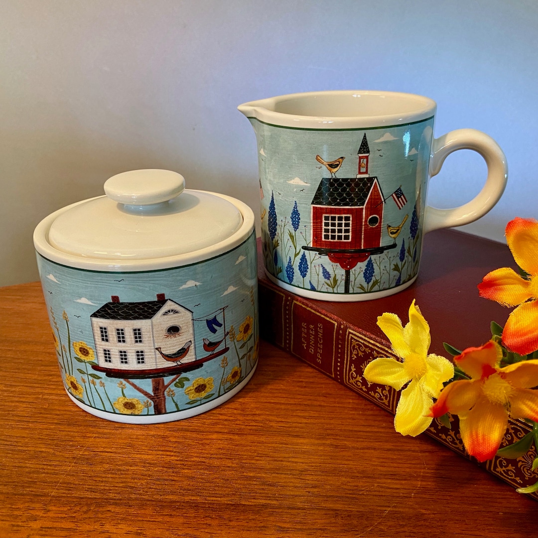 Vintage Warren Kimble "birdhouse" Creamer and Sugar Bowl Set From ...