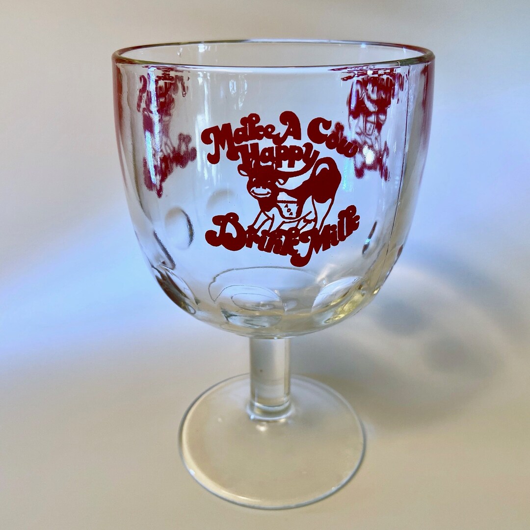 Rare Vintage "make a Cow Happy - Drink Milk" Thumbprint Glass Goblet ...