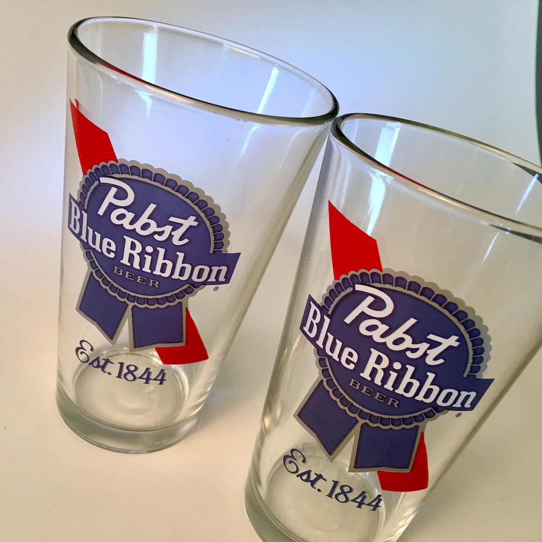 Pair of Pabst Blue Ribbon Pint Beer Glasses With Blue Logo - Price ...