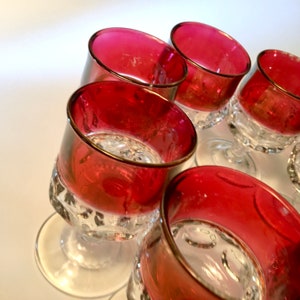 Set of 8 Vintage Short Ruby Red King's Crown Thumbprint Claret Wine ...