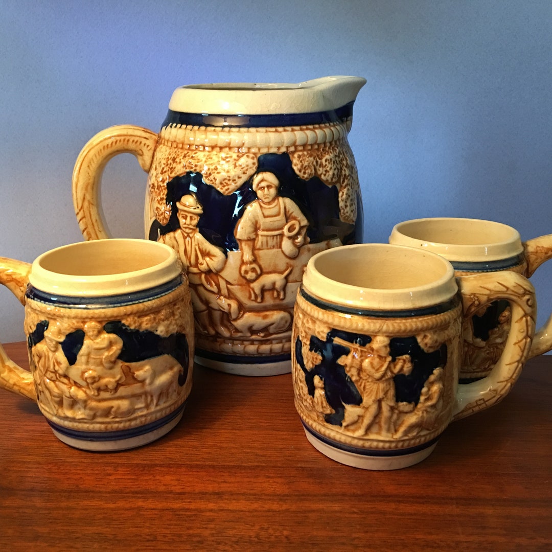 Vintage Pitcher Set With Three Stein Mugs Made in Japan - Etsy