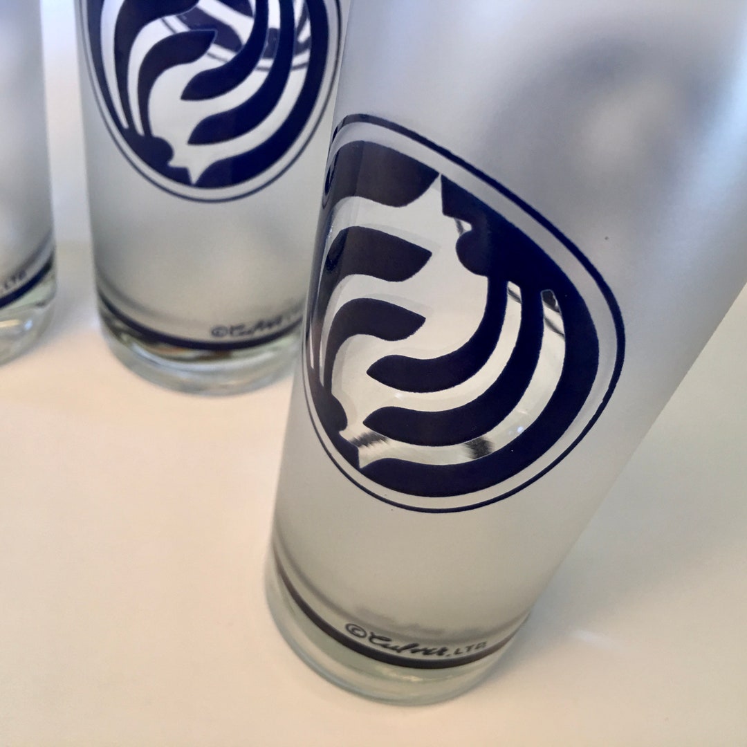 Set of Three Vintage Culver kamon Blue Medallion Crest Tall Frosted Tom ...