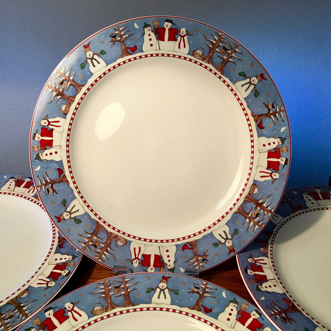 Set of Four Vintage "snowman" Sakura Oneida Heavy Dinner Plates ...