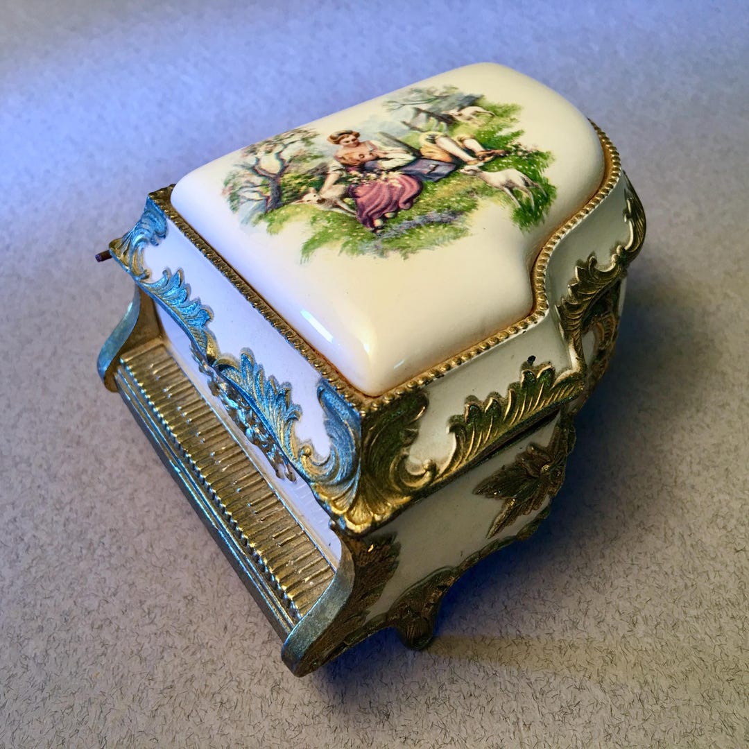 Vintage Small Fancy Grand Piano Music Trinket or Jewelry Box With ...