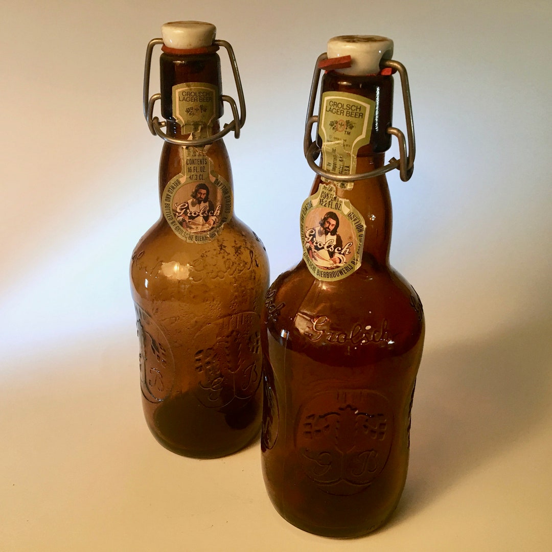 PRICE INCLUDES BOTH! Pair of Vintage Grolsch Amber Beer Bottles With ...