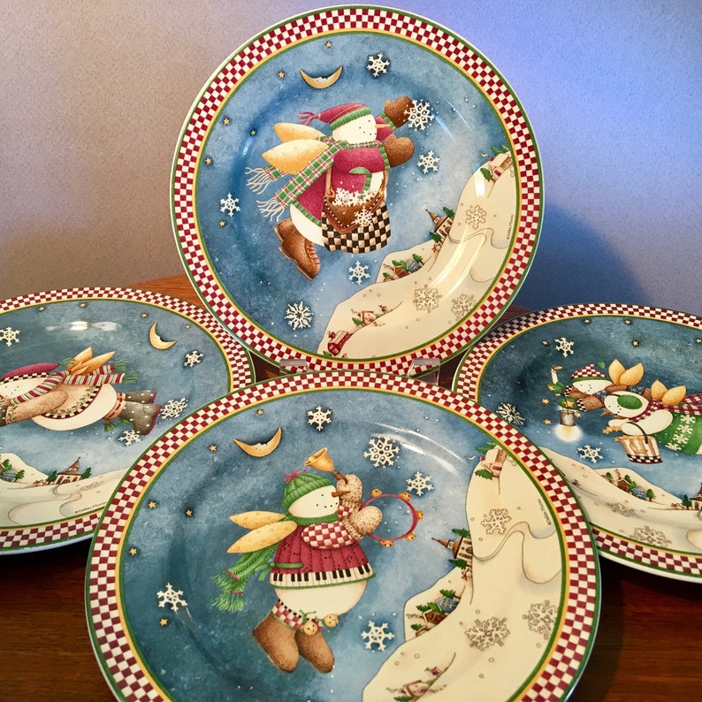 Set of Four snow Angel Village Salad Plates | Etsy