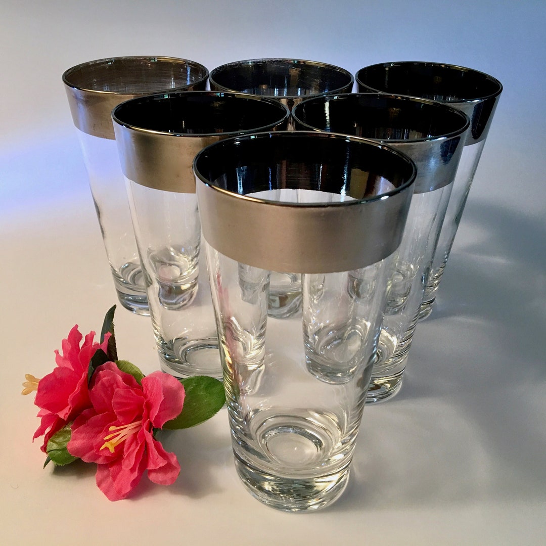 Set of Six Stunning Highball Glasses With Wide Platinum Bands by Queen ...