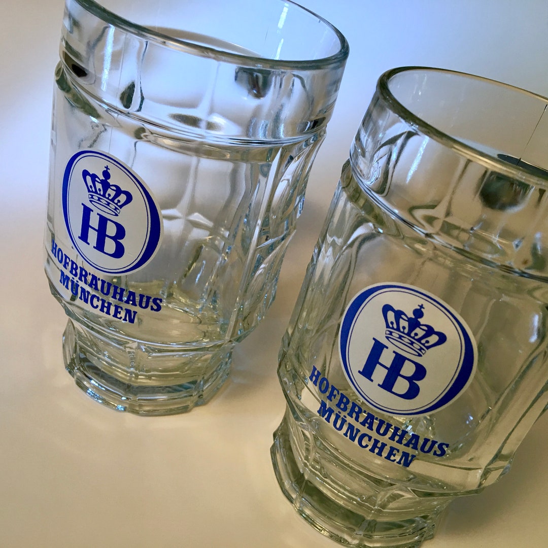 Set of Two HB Hofbrauhaus Munchen 0.5L Heavy Dimple Beer Glass Steins ...