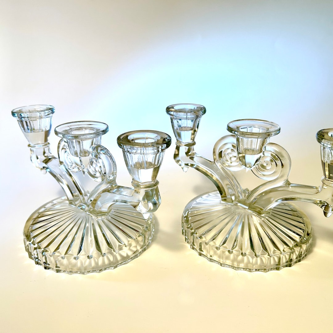 Pair of Vintage Cosmos Clear by Jeannette Triple Light Glass ...