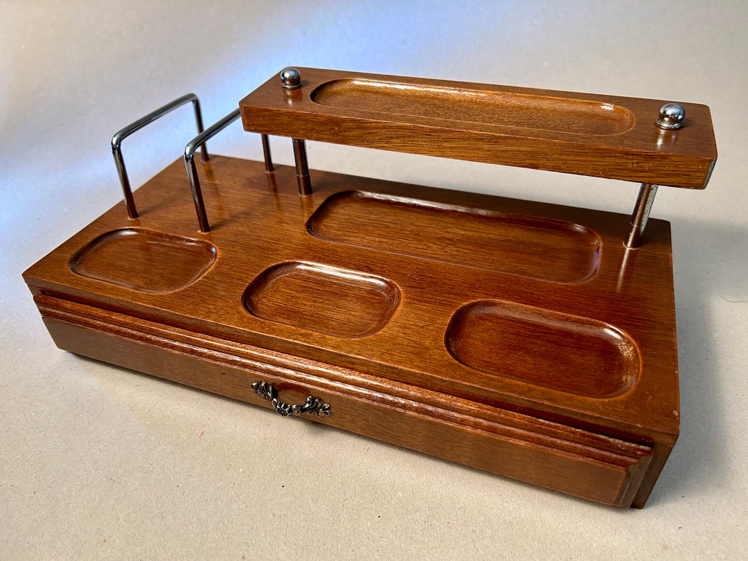 Vintage Solid Wood Dresser Jewelry, Coin, and Wallet Valet Made in ...