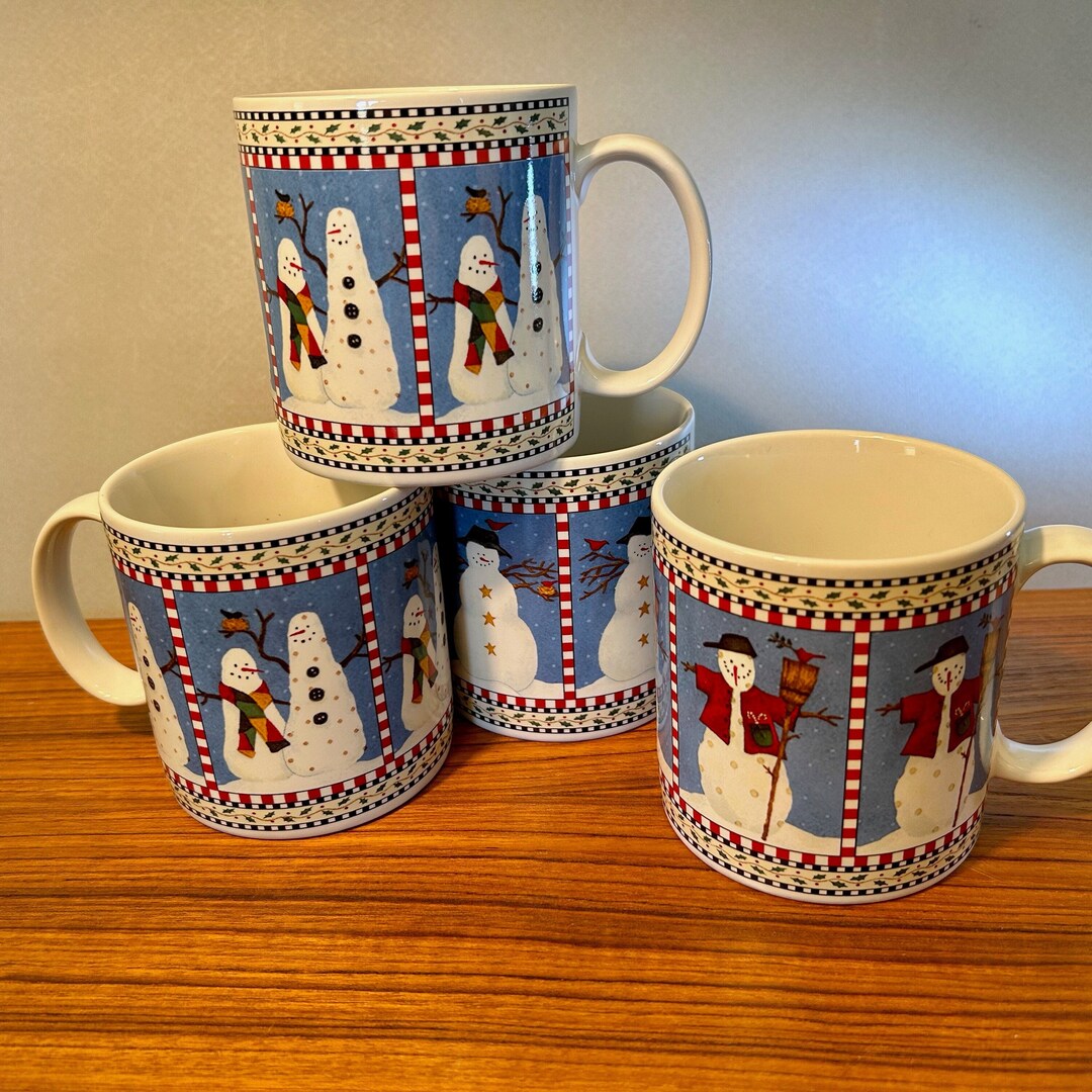 Collection of Four Vintage "snowman" Sakura Oneida Stoneware Mugs ...