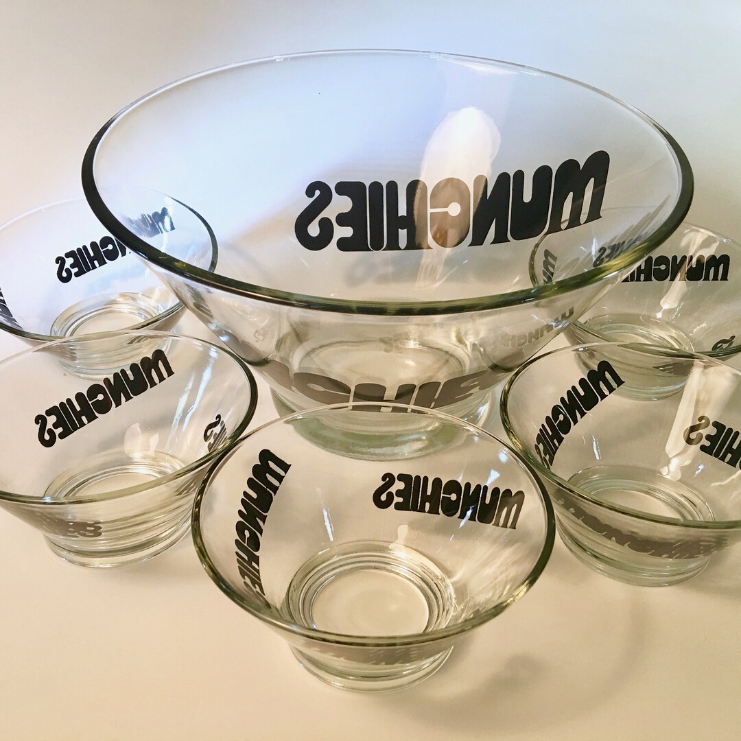Vintage 6-piece Glass MUNCHIES Bowl Set With Mod Graphics - One Large ...