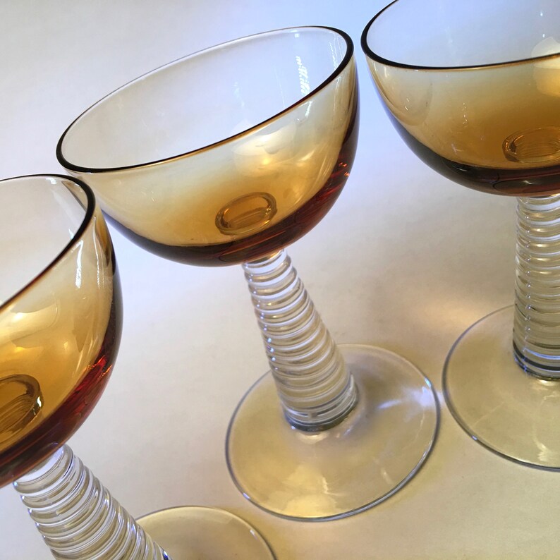 Stunning set of four cordial or wine amber goblets with ribbed | Etsy