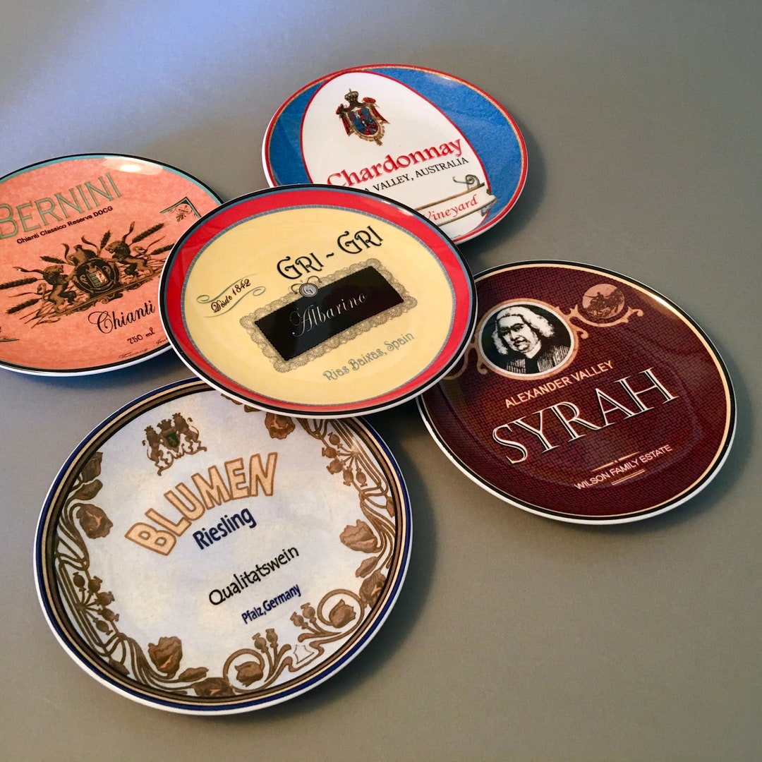 Set of Five Vintage 6" Appetizer Plates With Wine Labels From BIA ...