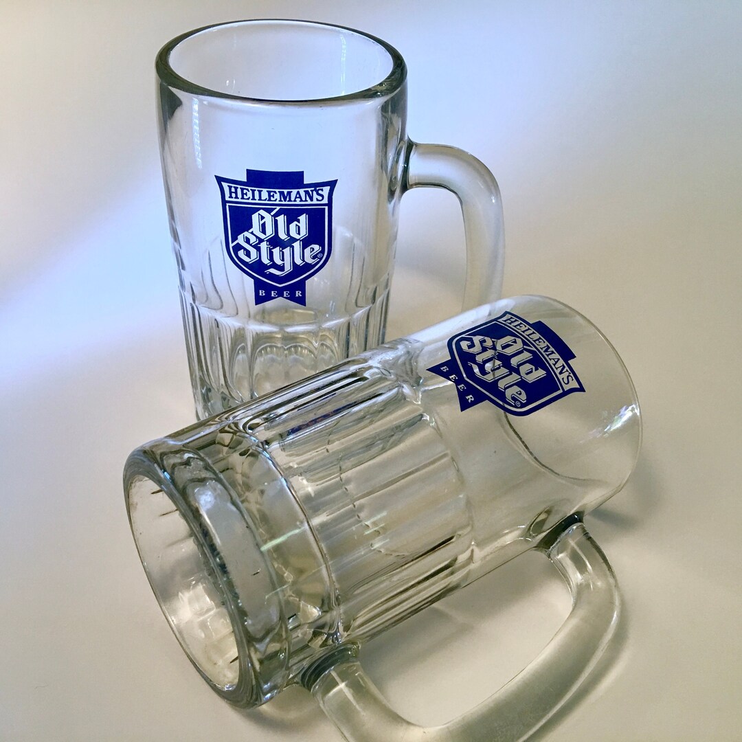 Set of Two Vintage Heileman's Old Style Thick and Heavy Glass Mugs With ...