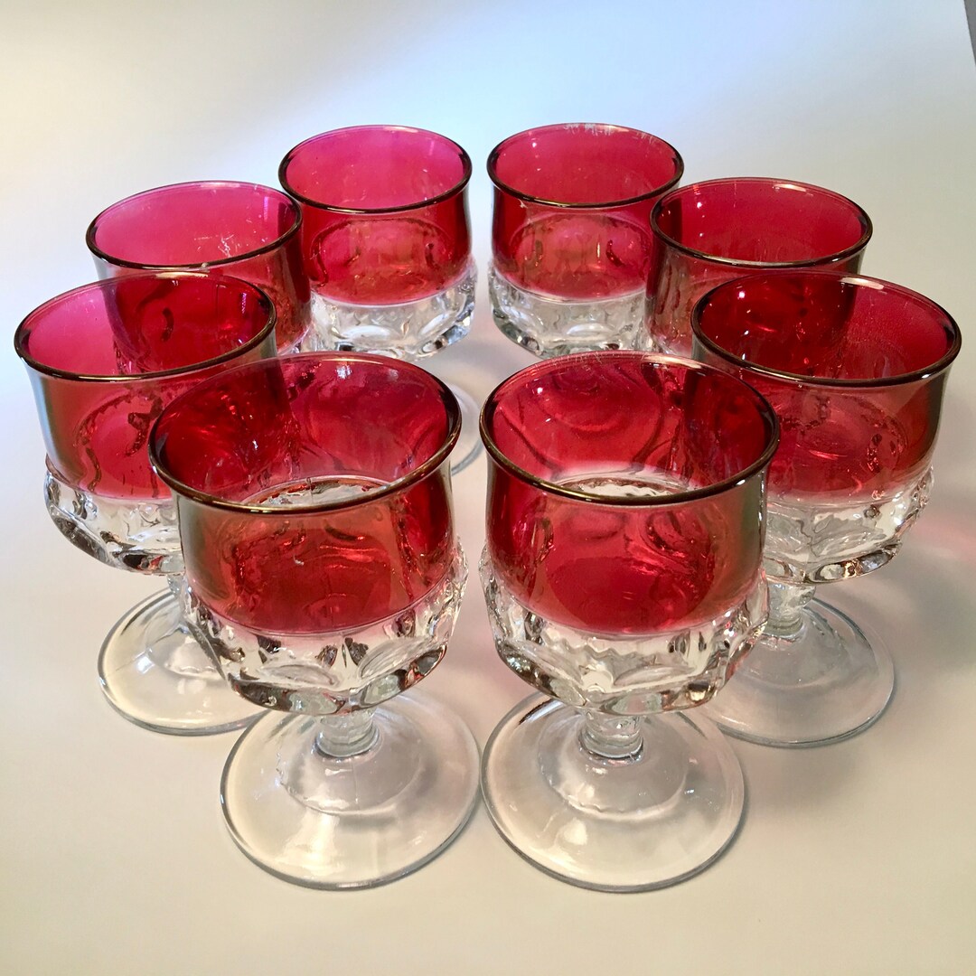 Set of 8 Vintage Short Ruby Red King's Crown Thumbprint Claret Wine ...