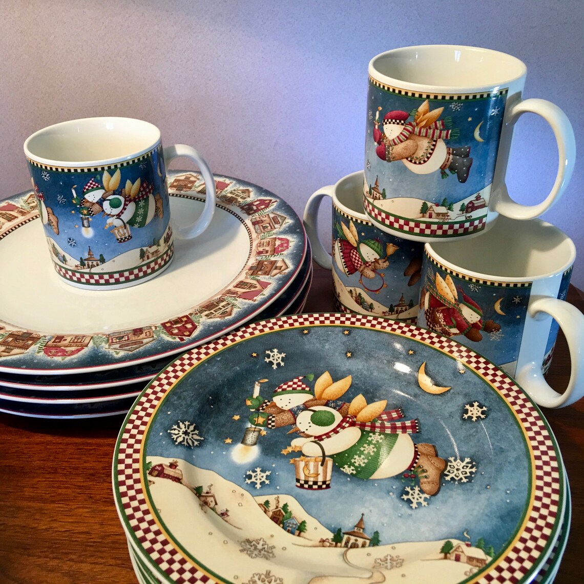 Set of Four "snow Angel Village" Salad Plates Designed by Debbie Mumm ...