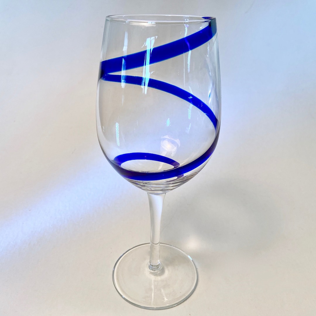 Pier 1 "swirline Cobalt Blue" Mouthblown Glass Water Goblet - Etsy