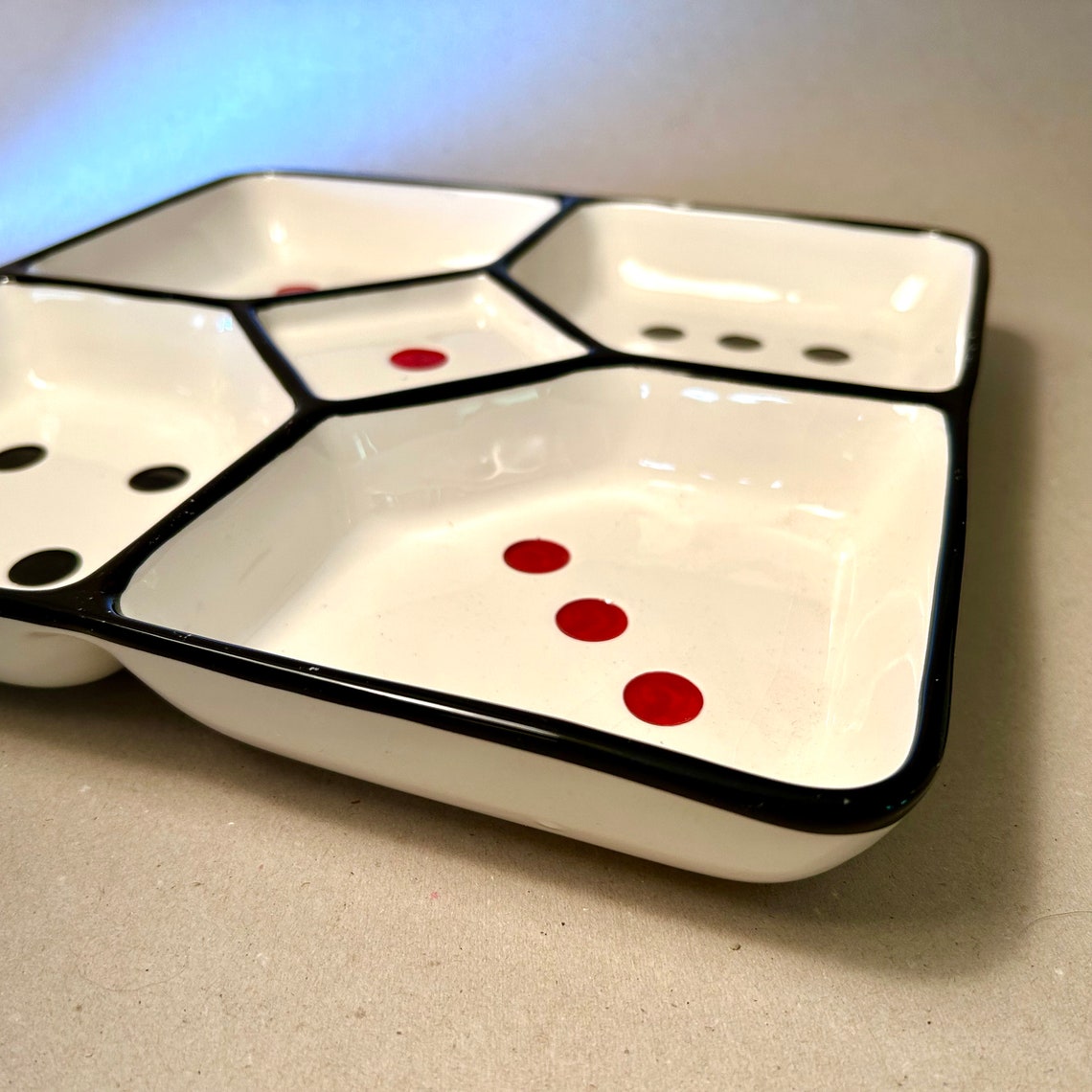Large Square Serving Dish With Five Sections Featuring Red and Black ...