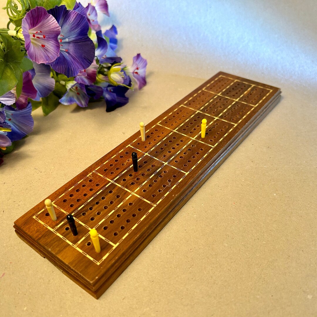 Vintage Natural Finish Hardwood Cribbage Board With Six Pegs - Etsy