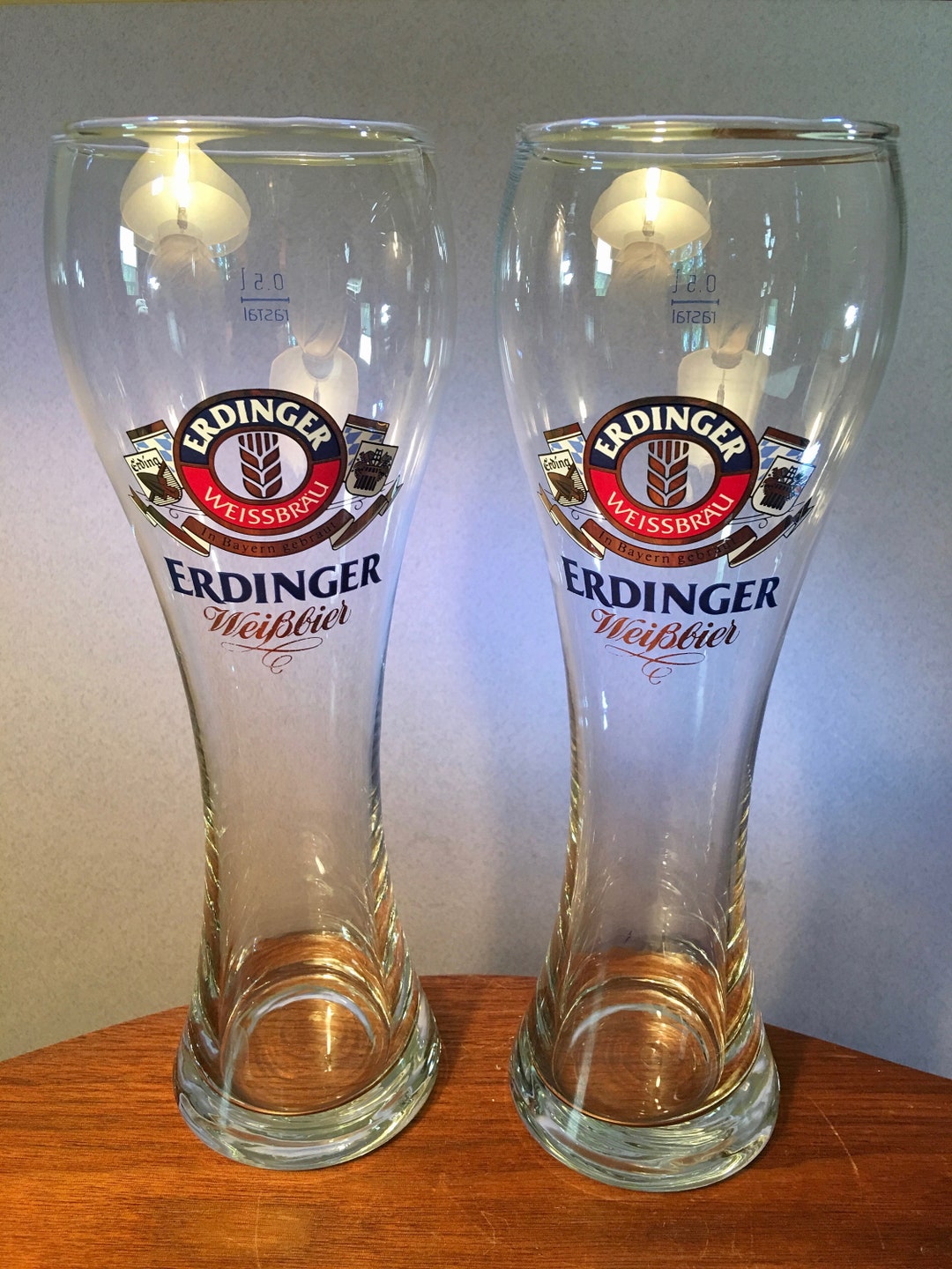 Pair of Tall and Large Erdinger Weissbrau 0.5L German Beer Glasses ...