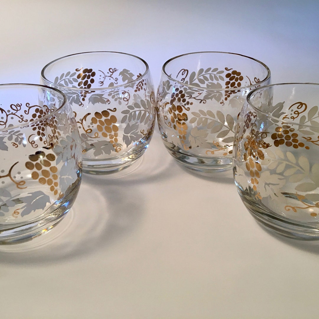 Set of Four Vintage Fancy Roly Poly Glasses With a Pattern of Gold ...