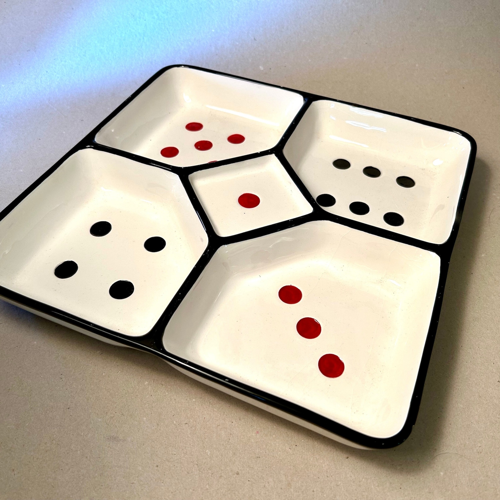 Large Square Serving Dish With Five Sections Featuring Red and Black ...