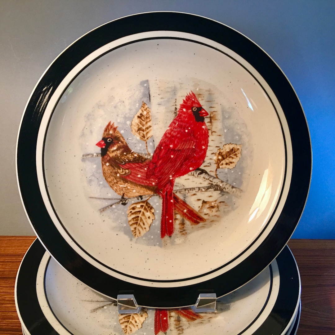 Set of Six cardinal Dinner Plates by Scotty Z From Folkcraft Stoneware ...
