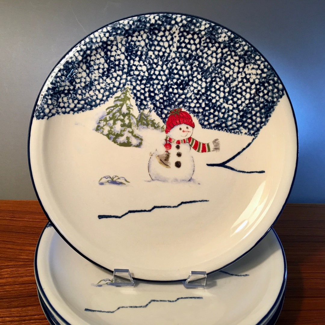 Set of Four Vintage snowman Dinner Plates by Thomson Pottery Price ...