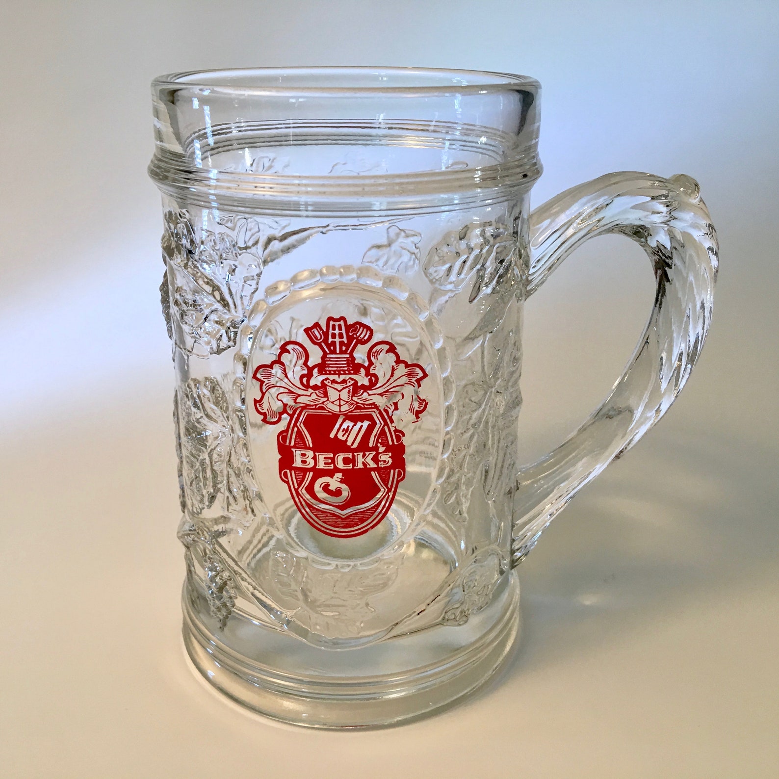 Set of Two Vintage Beck's Heavy Glass Beer Mugs Featuring a Bright Red ...