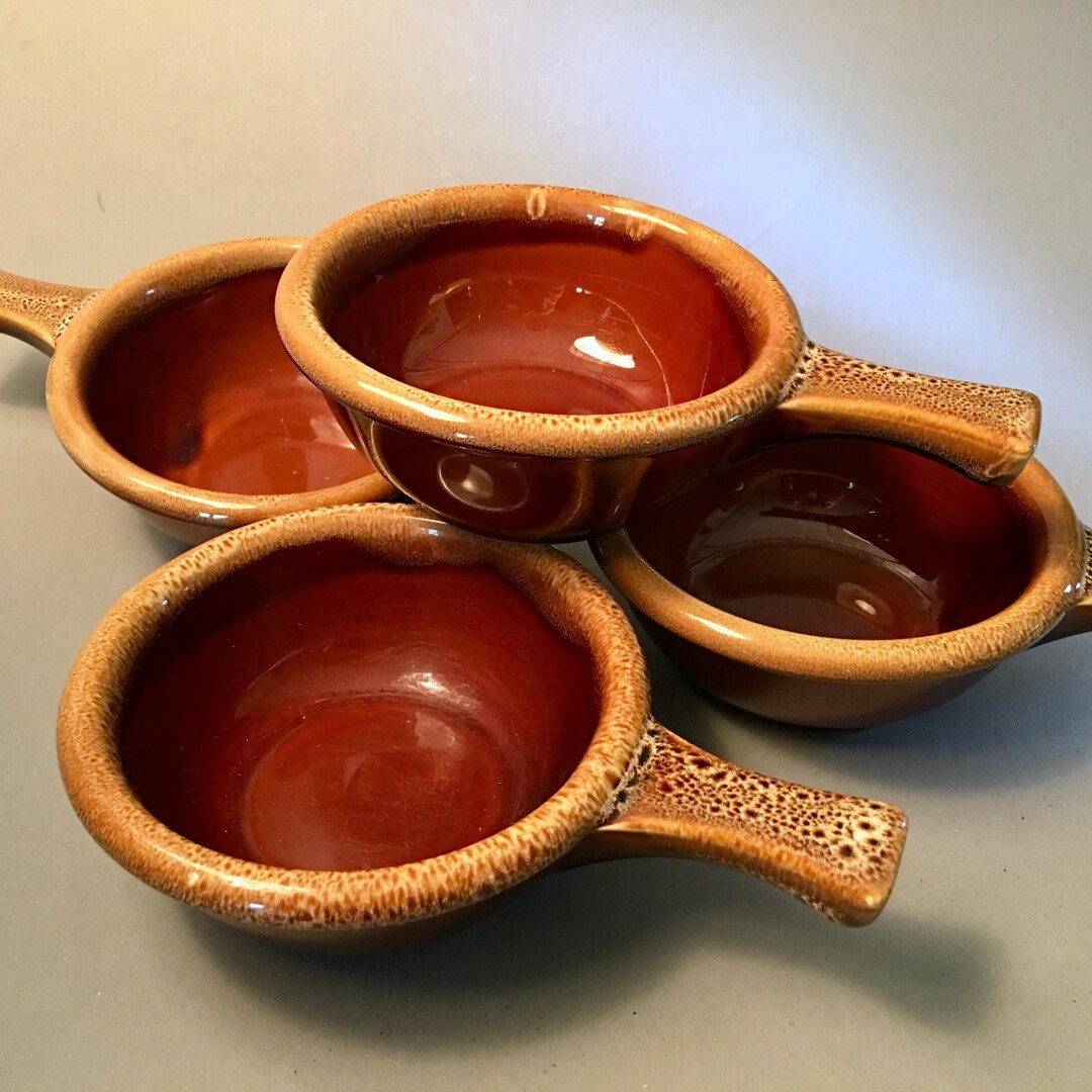 Set of Four Vintage Rego Brown Pottery Individual Crock Bowls With ...