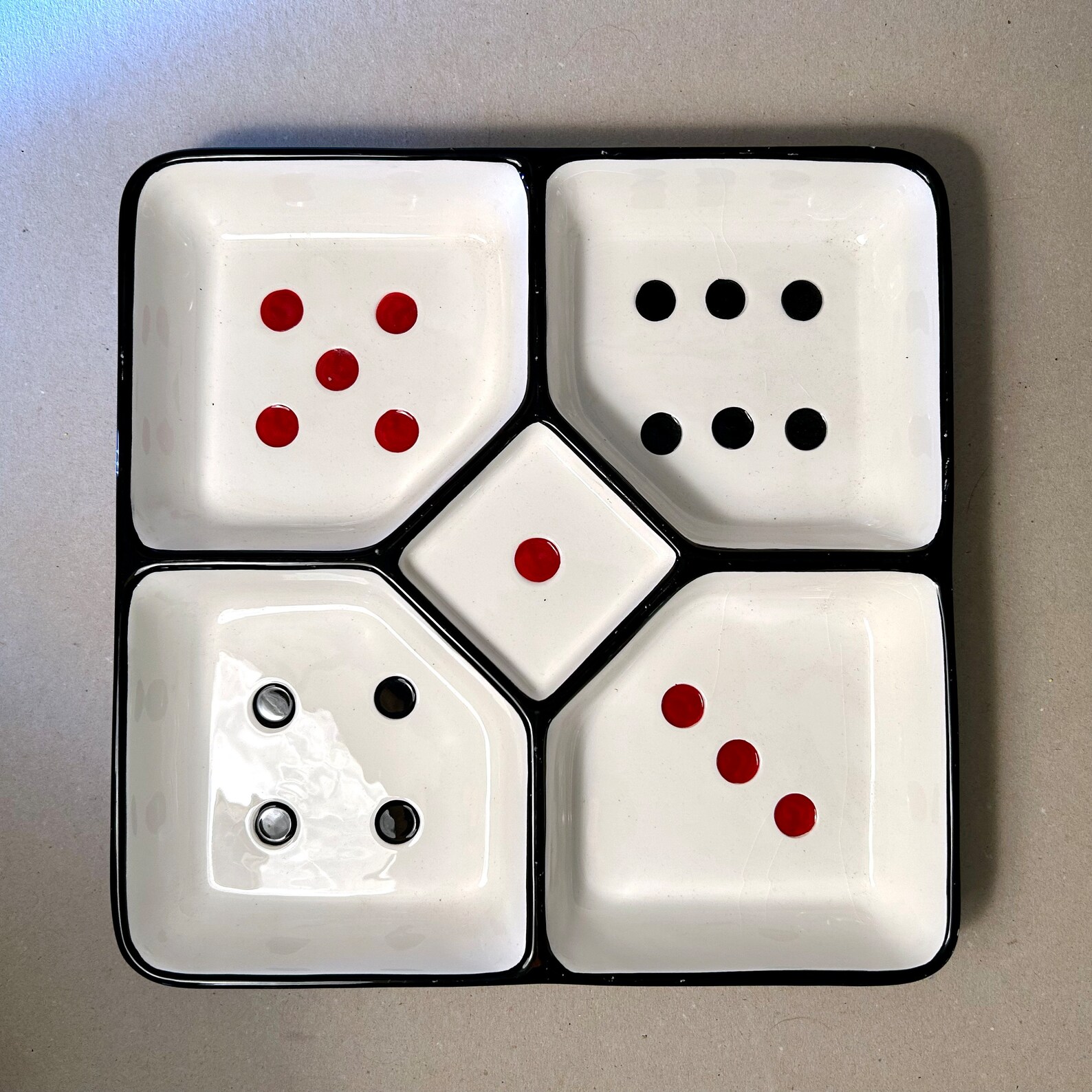 Large Square Serving Dish With Five Sections Featuring Red and Black ...